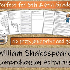 William Shakespeare Close Reading Comprehension Activities 5th Grade ...