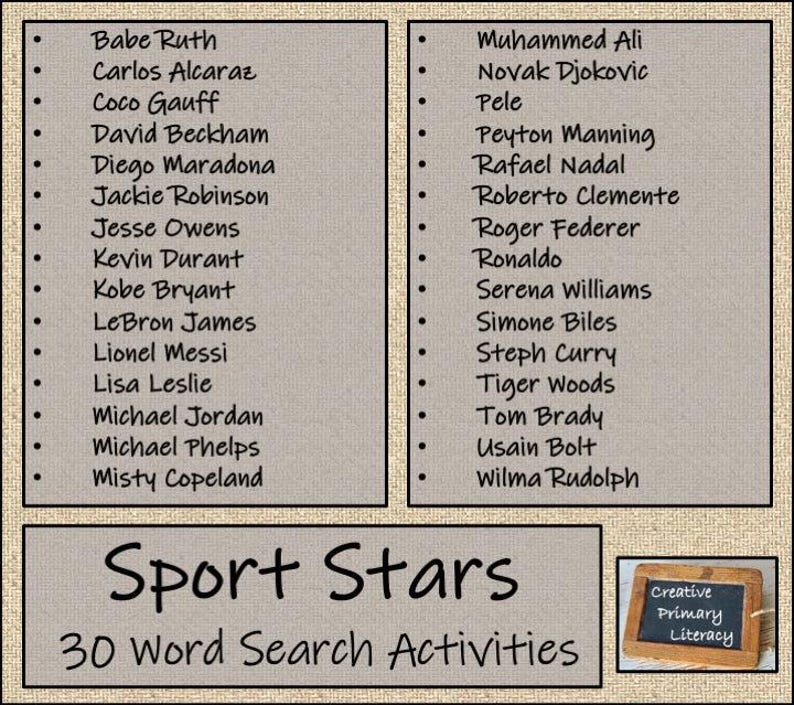 Sport Stars Word Search Puzzle Collection - Etsy