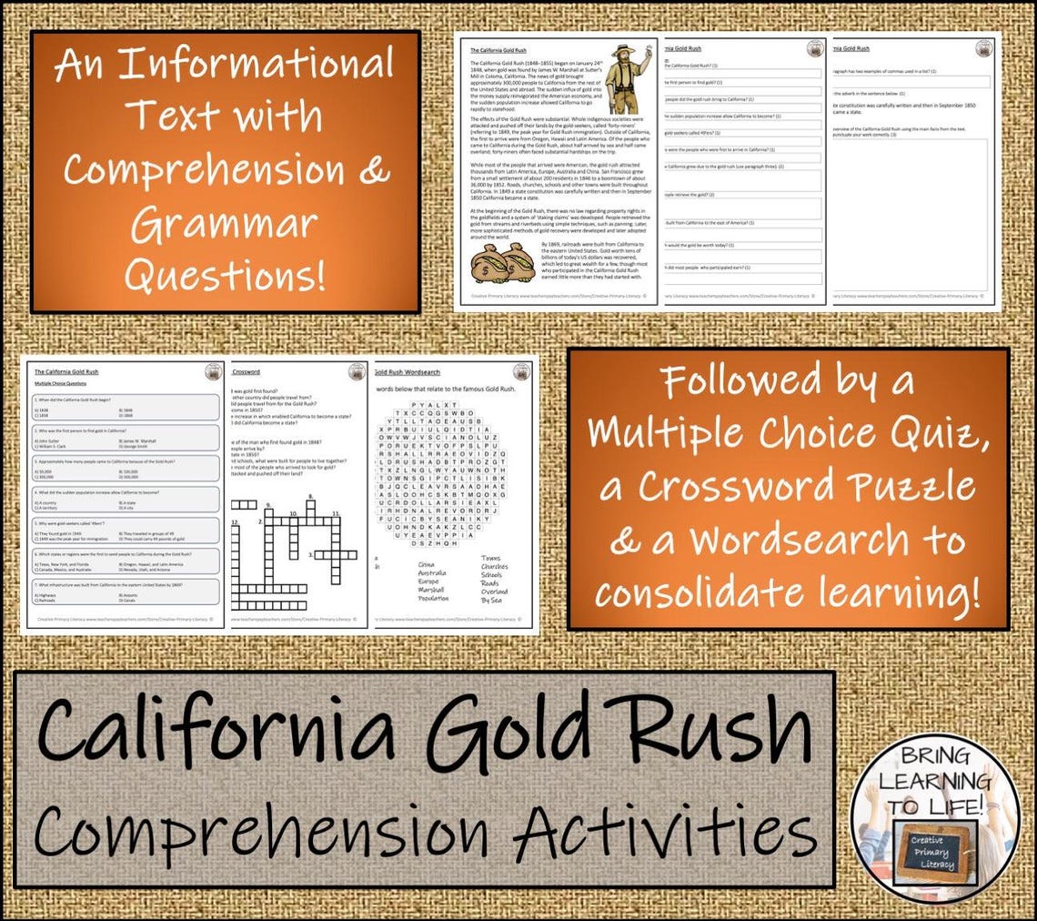 California Gold Rush Close Reading Comprehension Activities | 5th & 6th ...