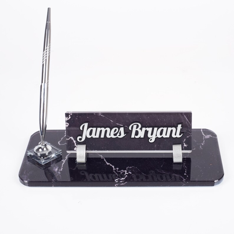 Marble Patterned Office Desk Name Plate Personalized Made of Crystal ...