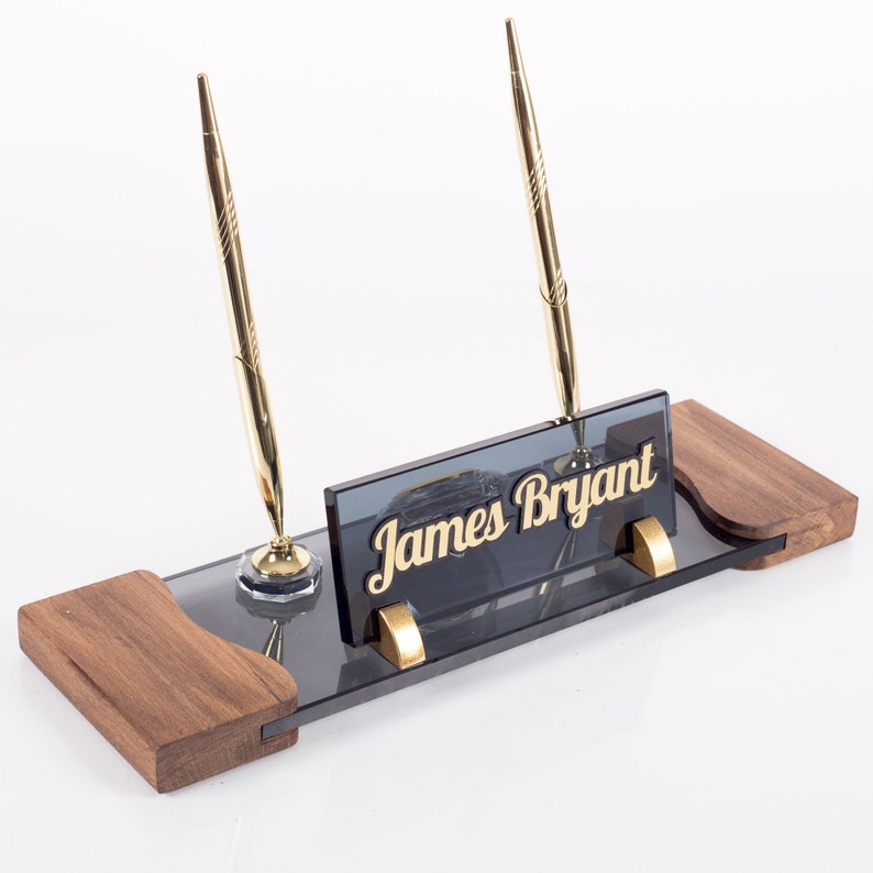 Desk Name Plate Wood and Crystal Glass / Wooden Desk Name Plate Crystal ...