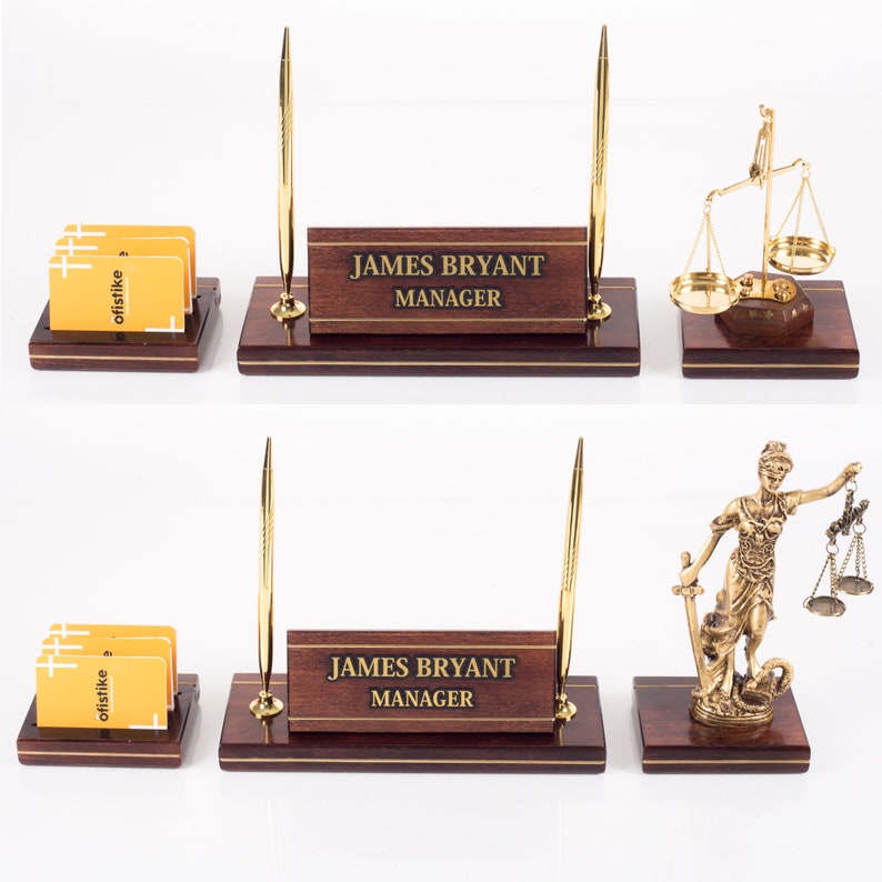 Solid Mahogany Wood Desk Name Plate Set for Lawyer Office, Desk ...