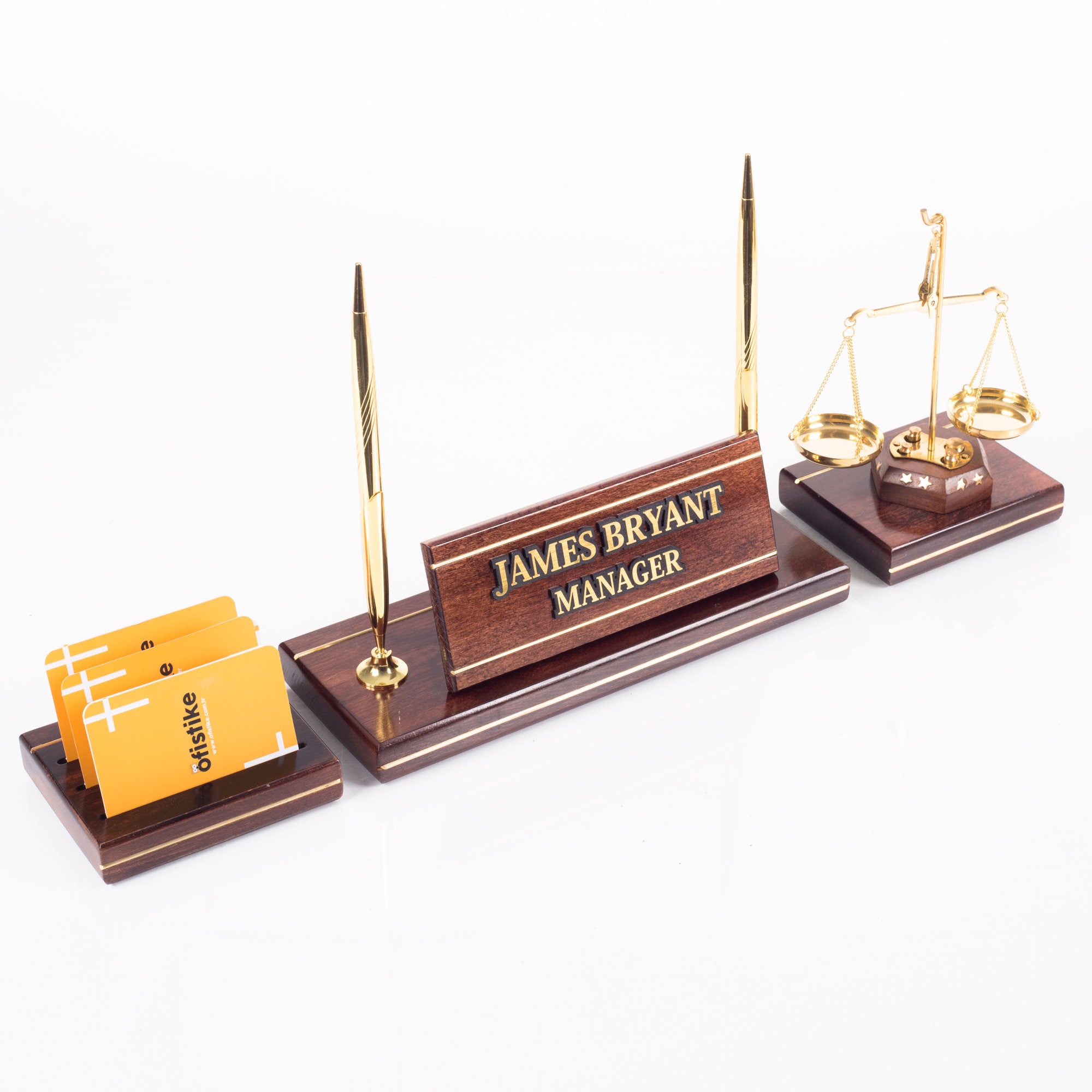 Handmade Mahogany Desk Name Plate Set: Scales of Justice, Lawyer Gift ...