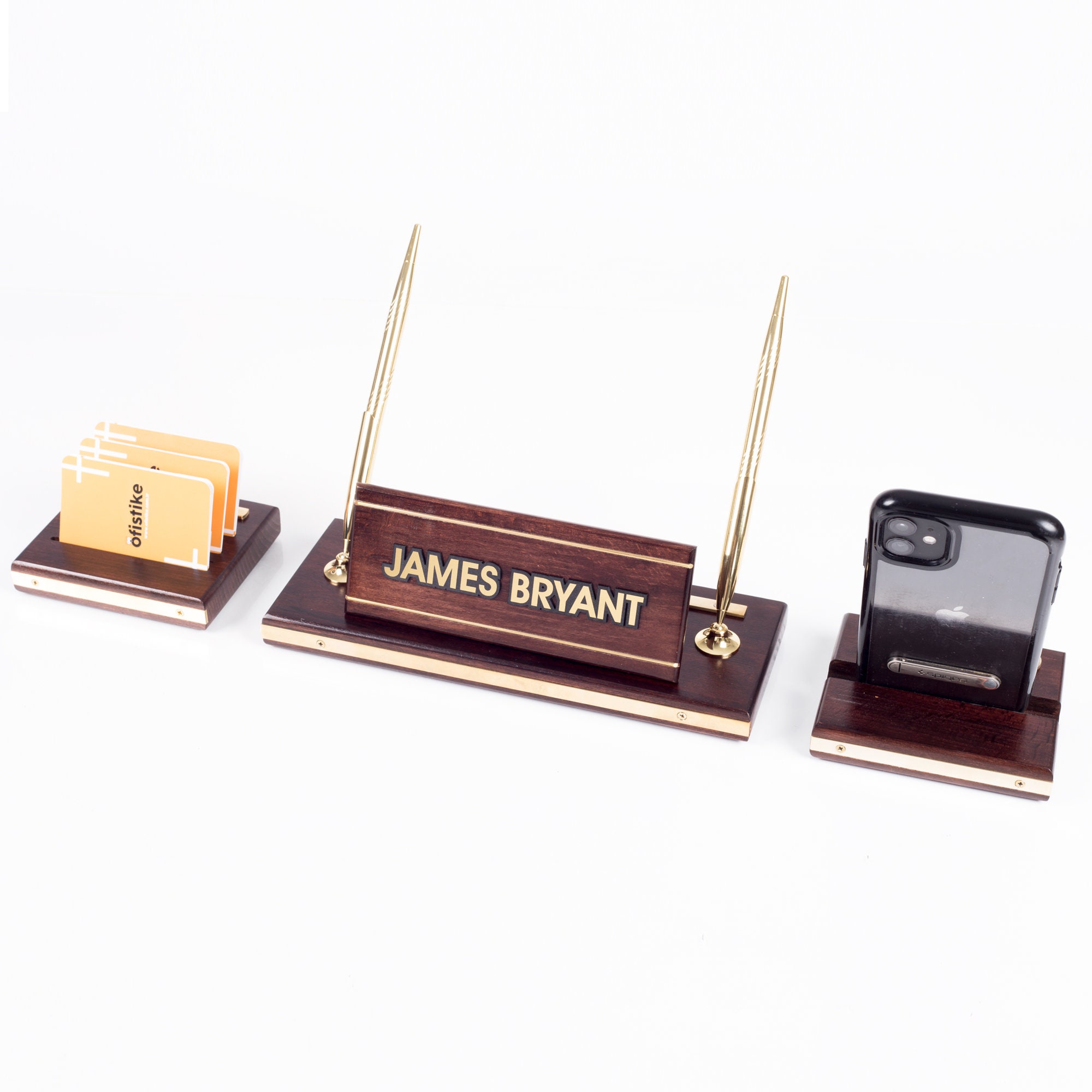 Office Desk Pad and Wood Desk Name Plate Set, Hand Made Solid Name Sign ...