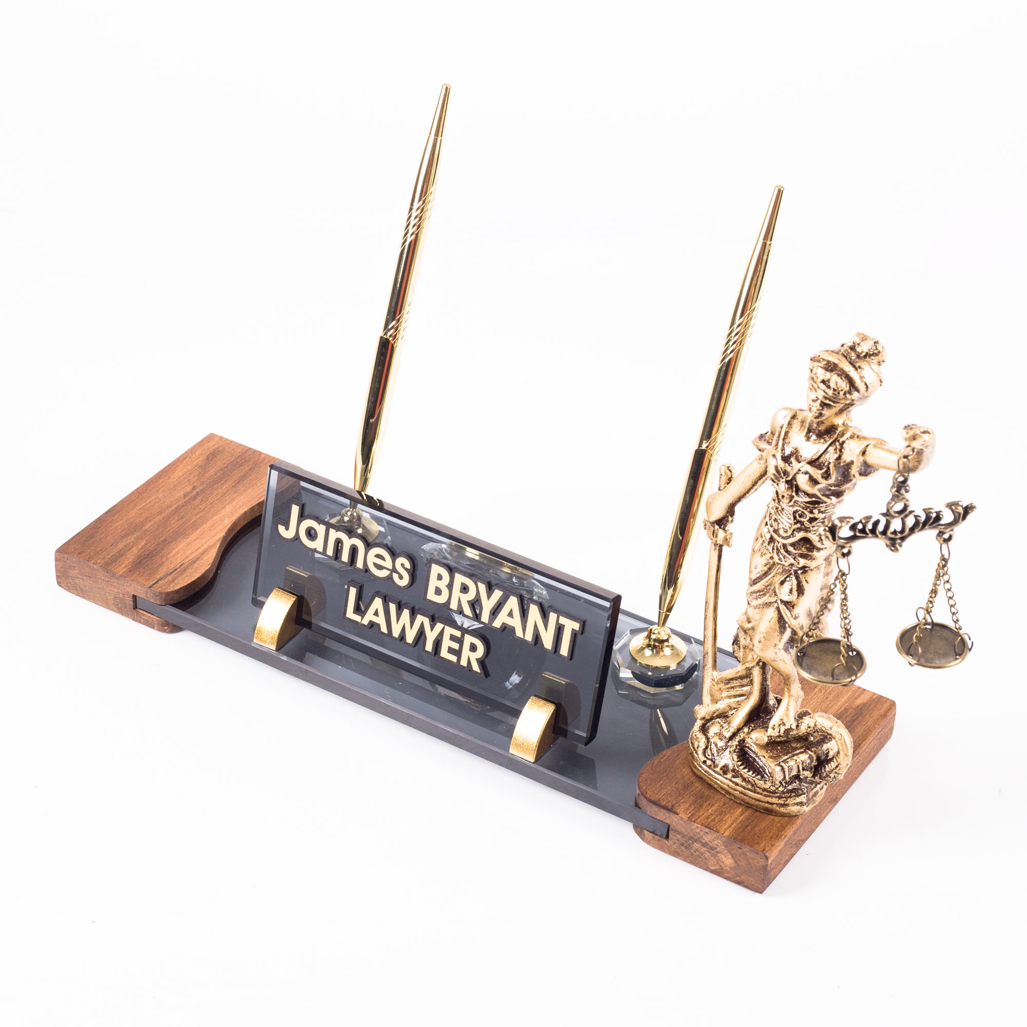 Personalized Crystal Wood Desk Name Plate: Lawyer Office Gift - Etsy