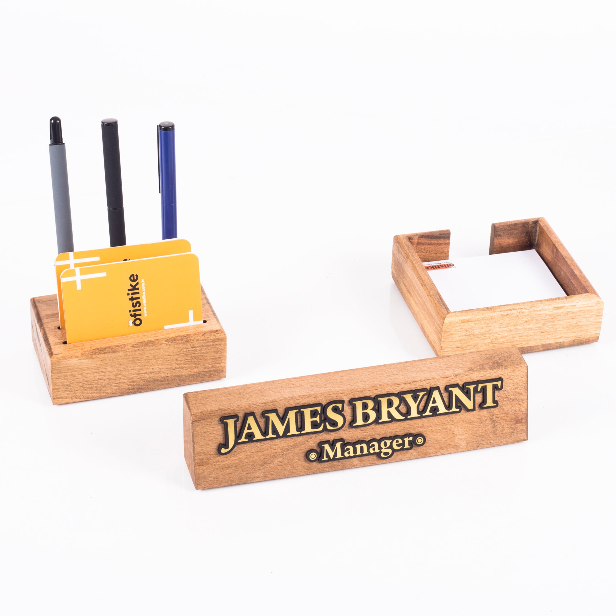 Personalized Wood Desk Name Plate Set: Handmade Office Organizer - Etsy