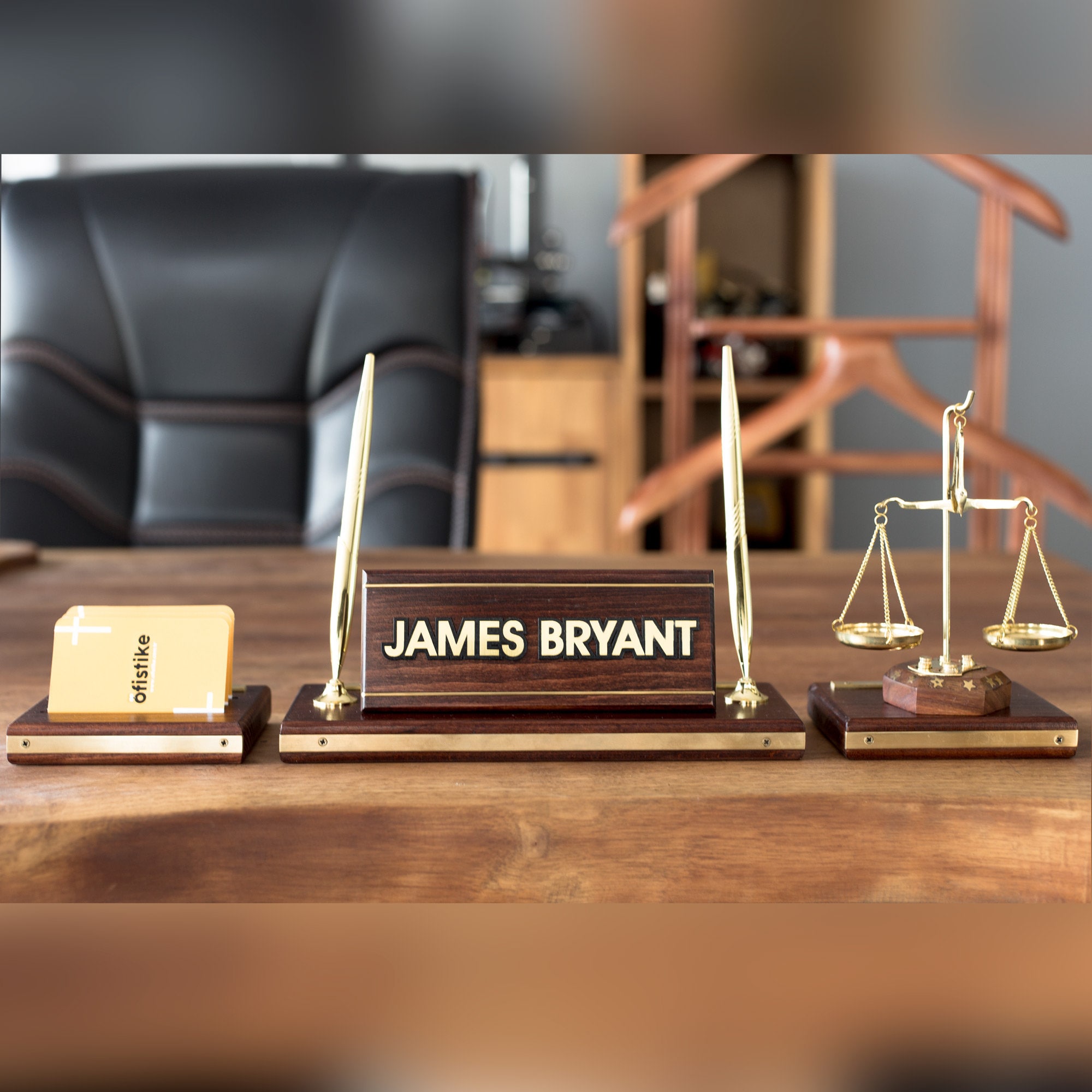 Solid Wood Desk Name Plate Set for Office, Desktop Organizer Card ...