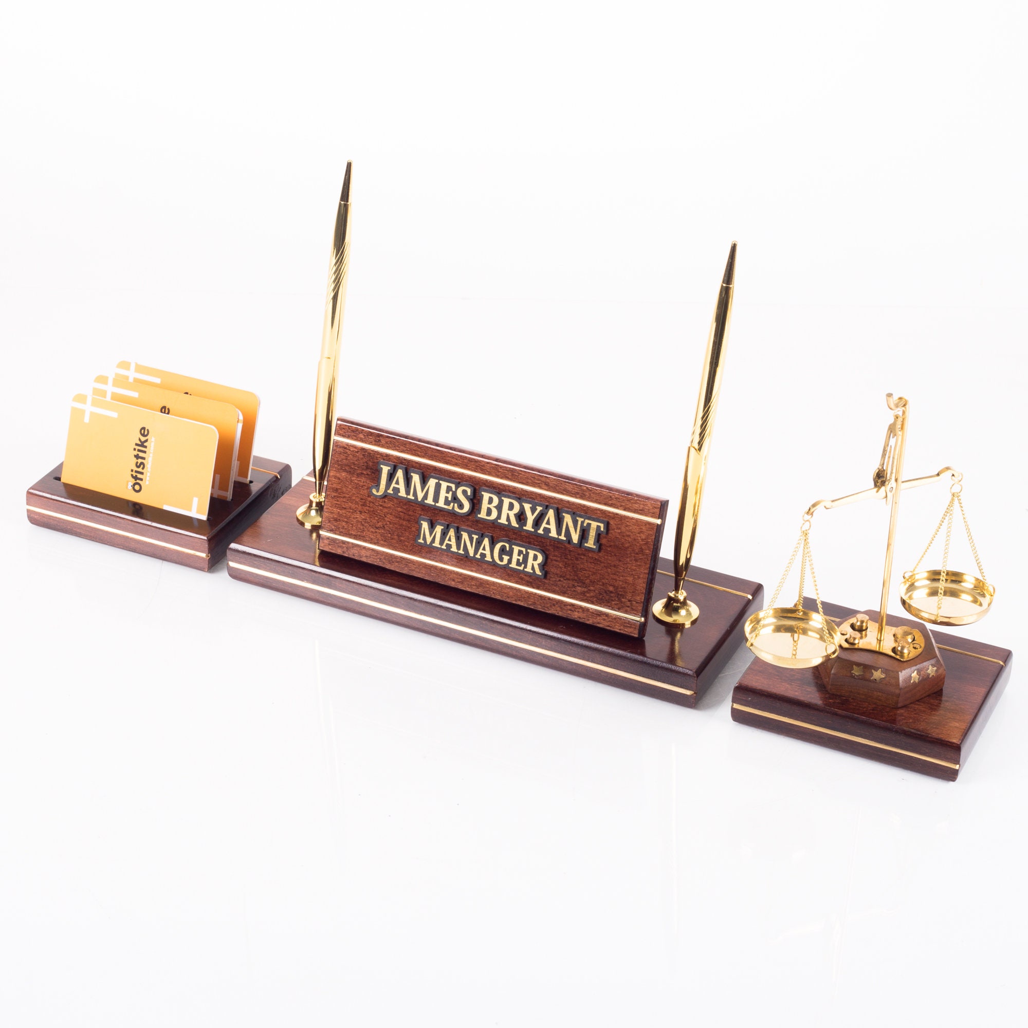 Handmade Mahogany Desk Name Plate Set: Scales of Justice, Lawyer Gift ...