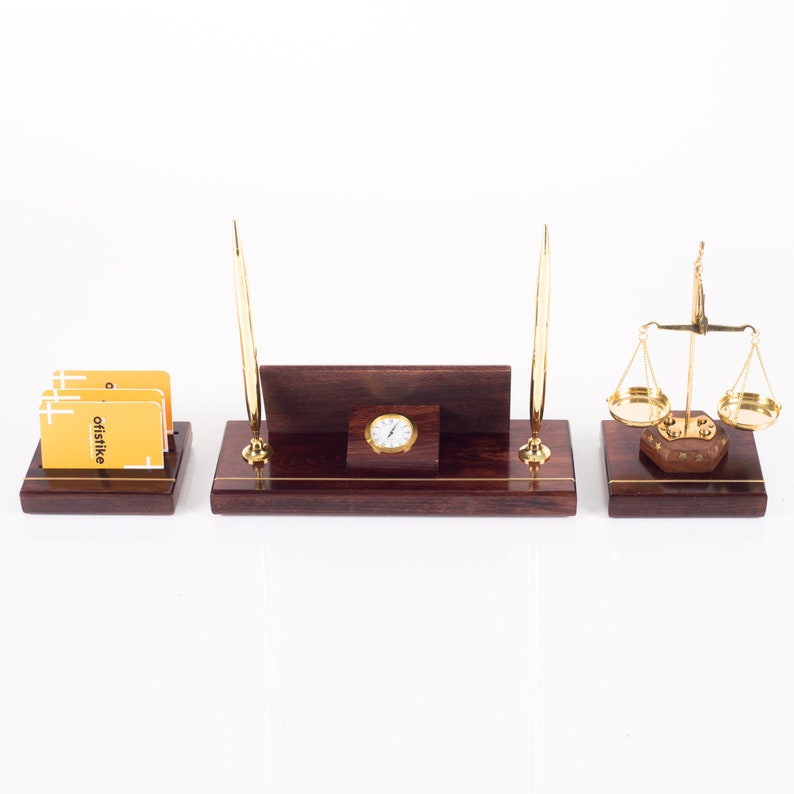 Handmade Mahogany Desk Name Plate Set: Scales of Justice, Lawyer Gift ...