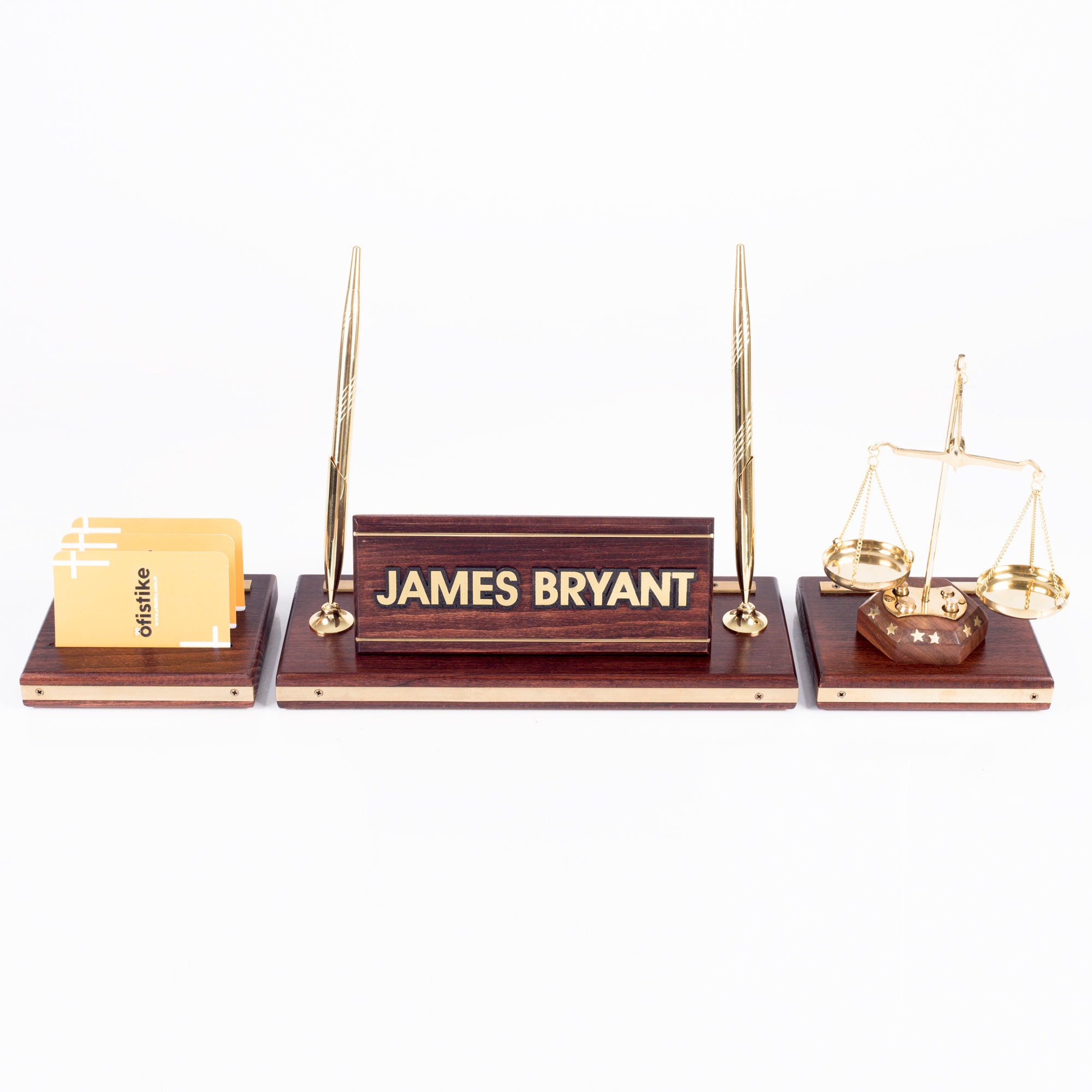 Solid Wood Desk Name Plate Set for Office, Desktop Organizer Card ...