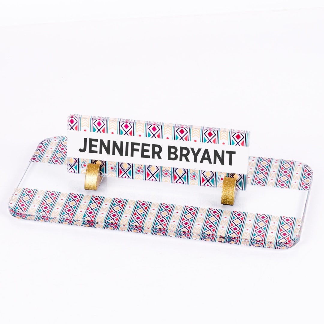 Personalized Crystal Glass Desk Name Plate: Retro Pattern Office Decor ...