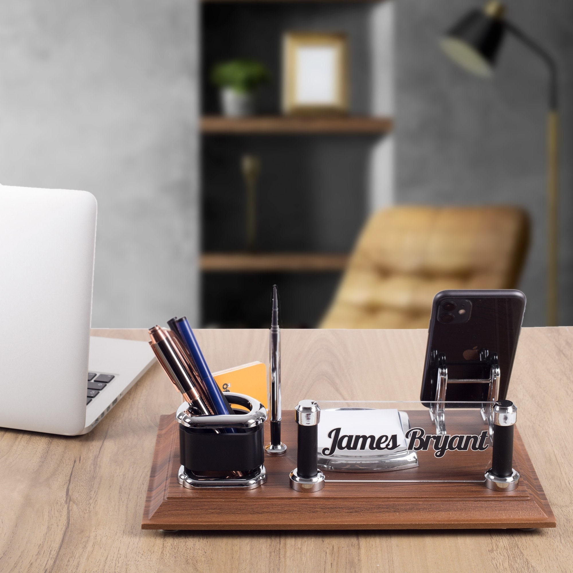 Wood Desk Organizer and Name Sign Desk Name Plate With Phone - Etsy