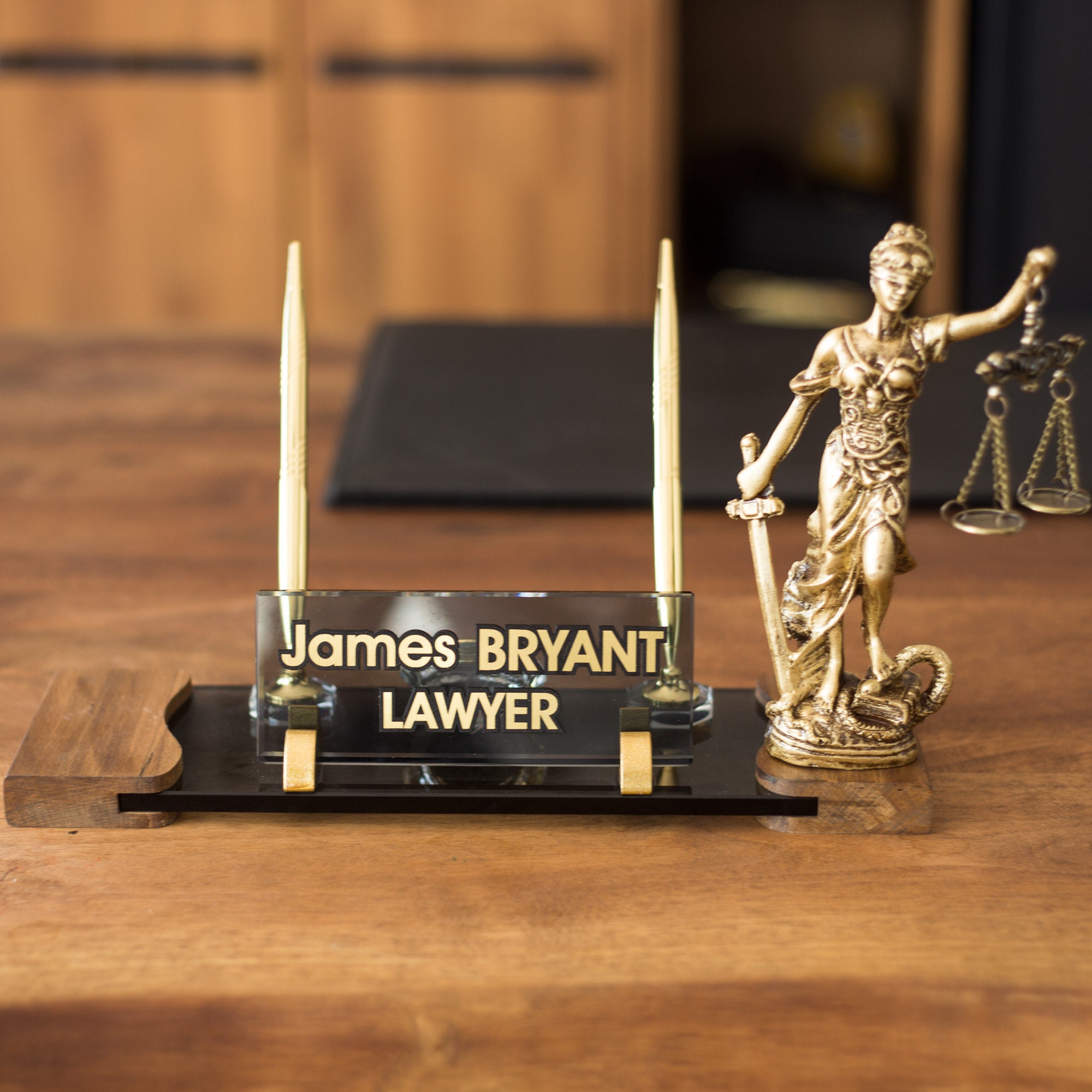 Personalized Crystal Wood Desk Name Plate: Lawyer Office Gift - Etsy