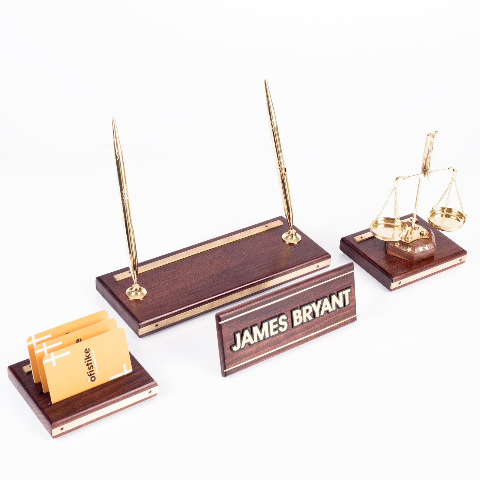 Solid Wood Desk Name Plate Set for Office, Desktop Organizer Card ...