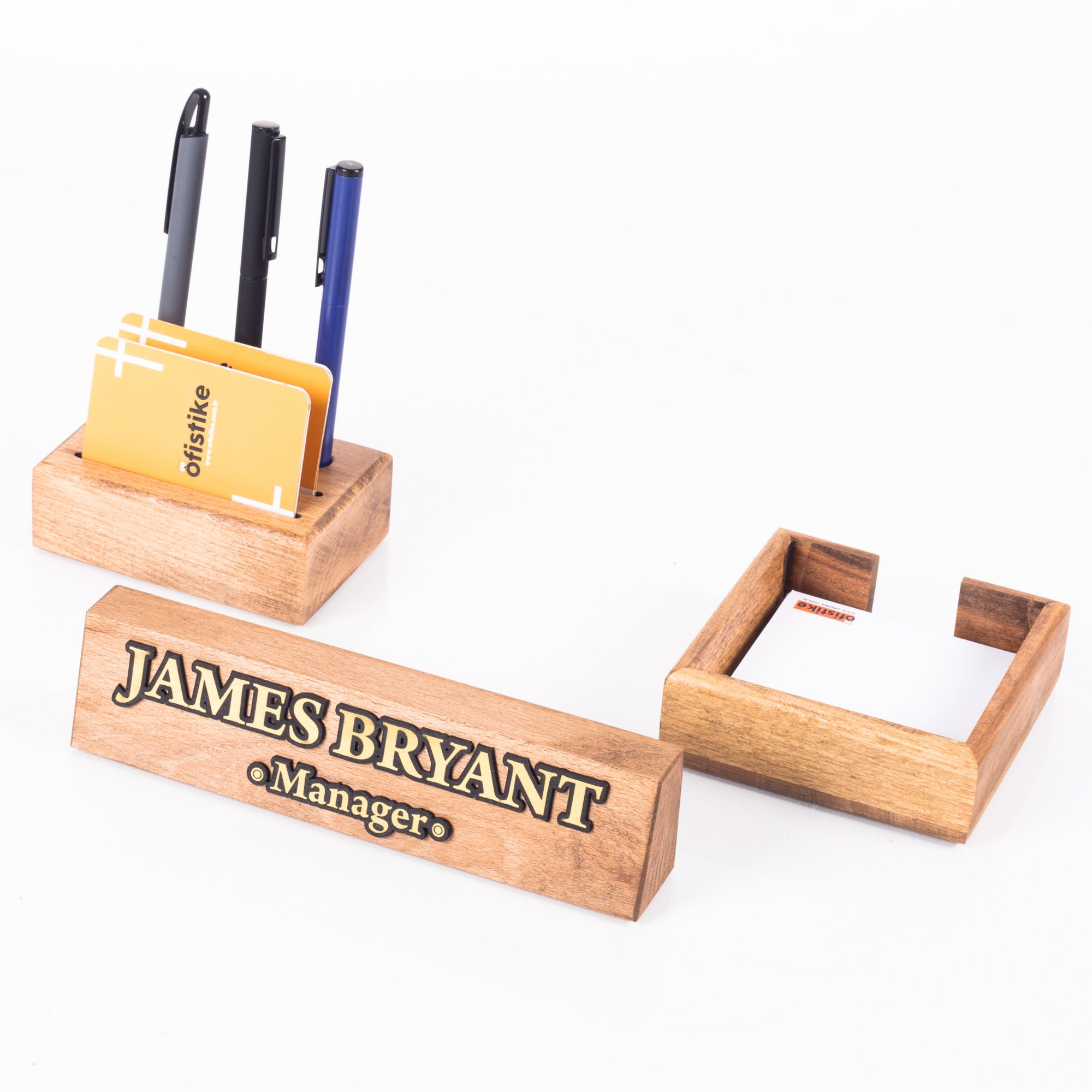 Personalized Wood Desk Name Plate Set: Handmade Office Organizer - Etsy