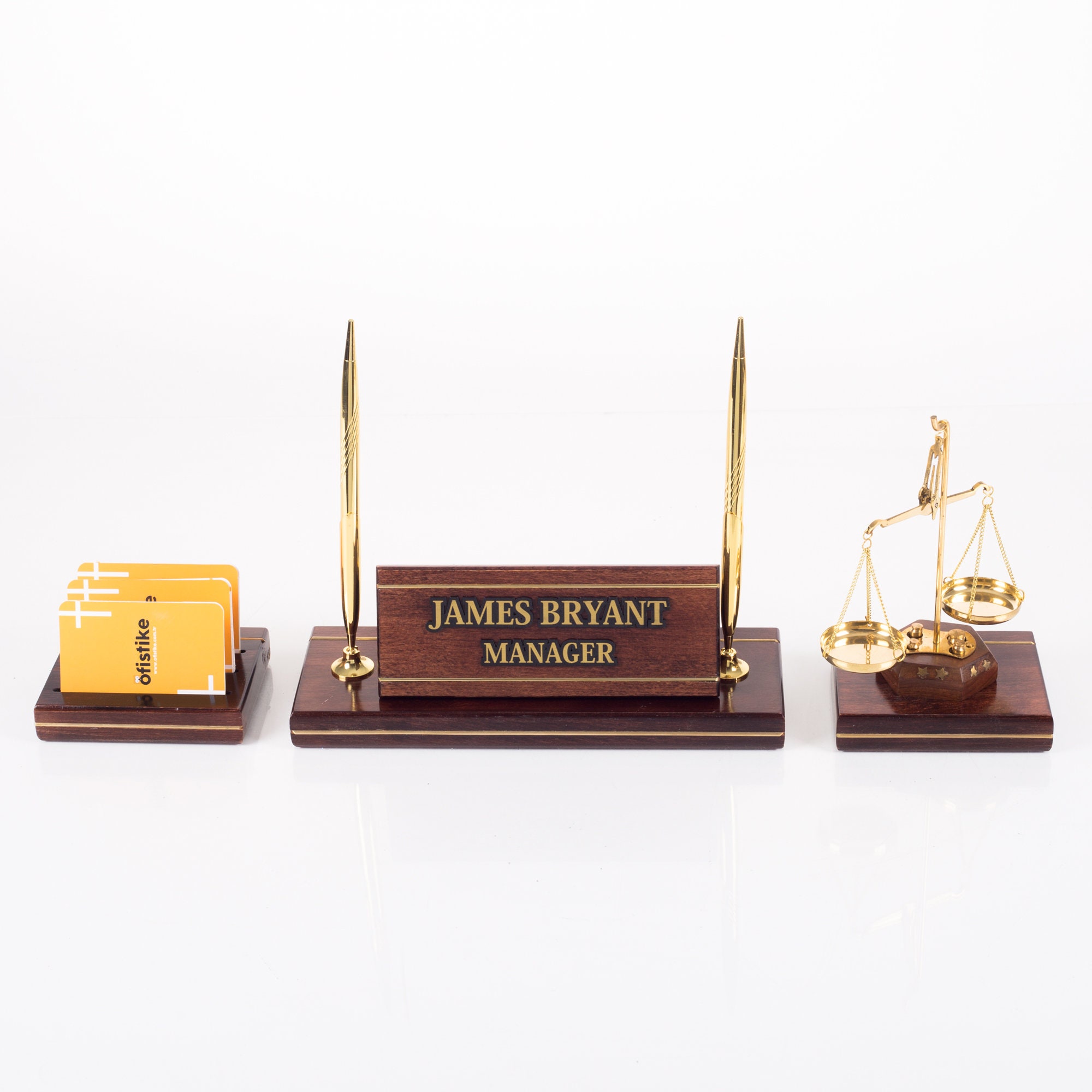 Handmade Mahogany Desk Name Plate Set: Scales of Justice, Lawyer Gift ...