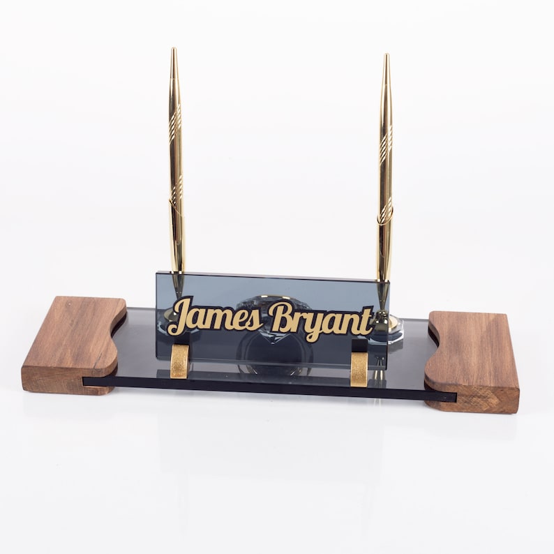 Desk Name Plate Wood and Crystal Glass / Wooden Desk Name Plate Crystal ...
