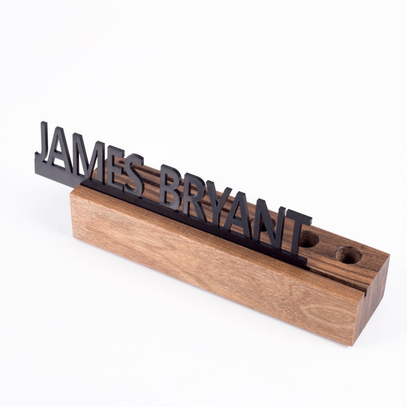 Personalized Beech Wood Name Plate: Acrylic Name Sign, Pen & Card ...