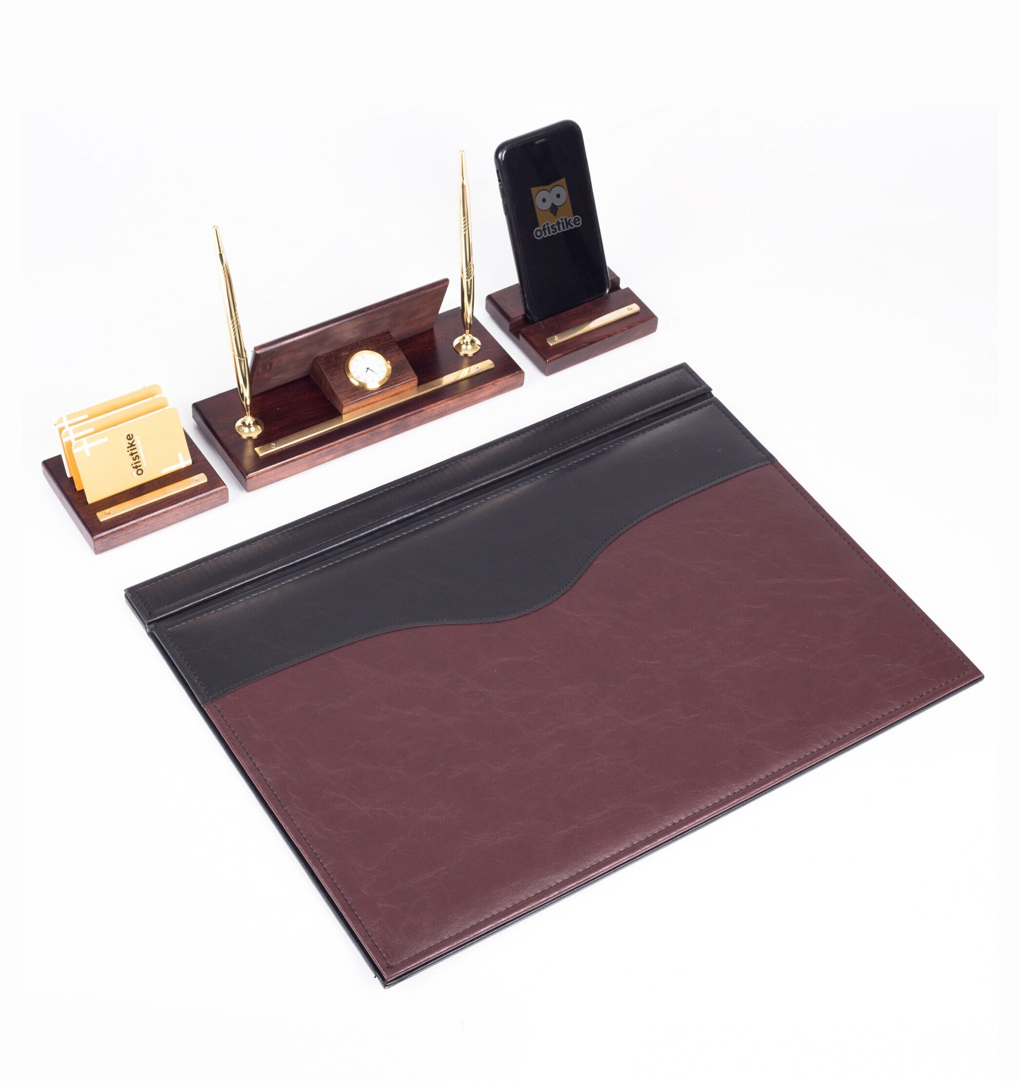 Office Desk Pad and Wood Desk Name Plate Set, Hand Made Solid Name Sign ...