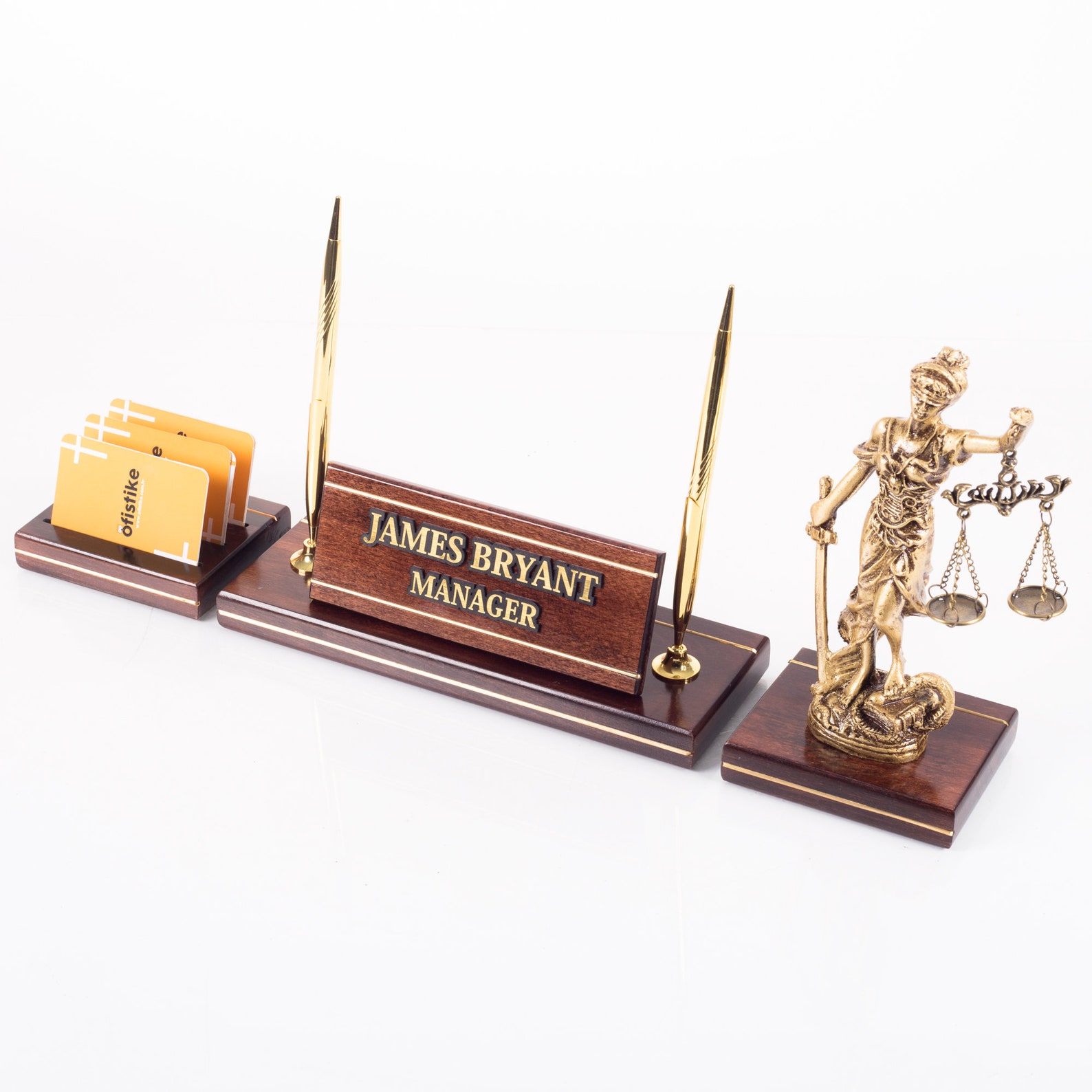 Handmade Mahogany Desk Name Plate Set: Scales of Justice, Lawyer Gift ...