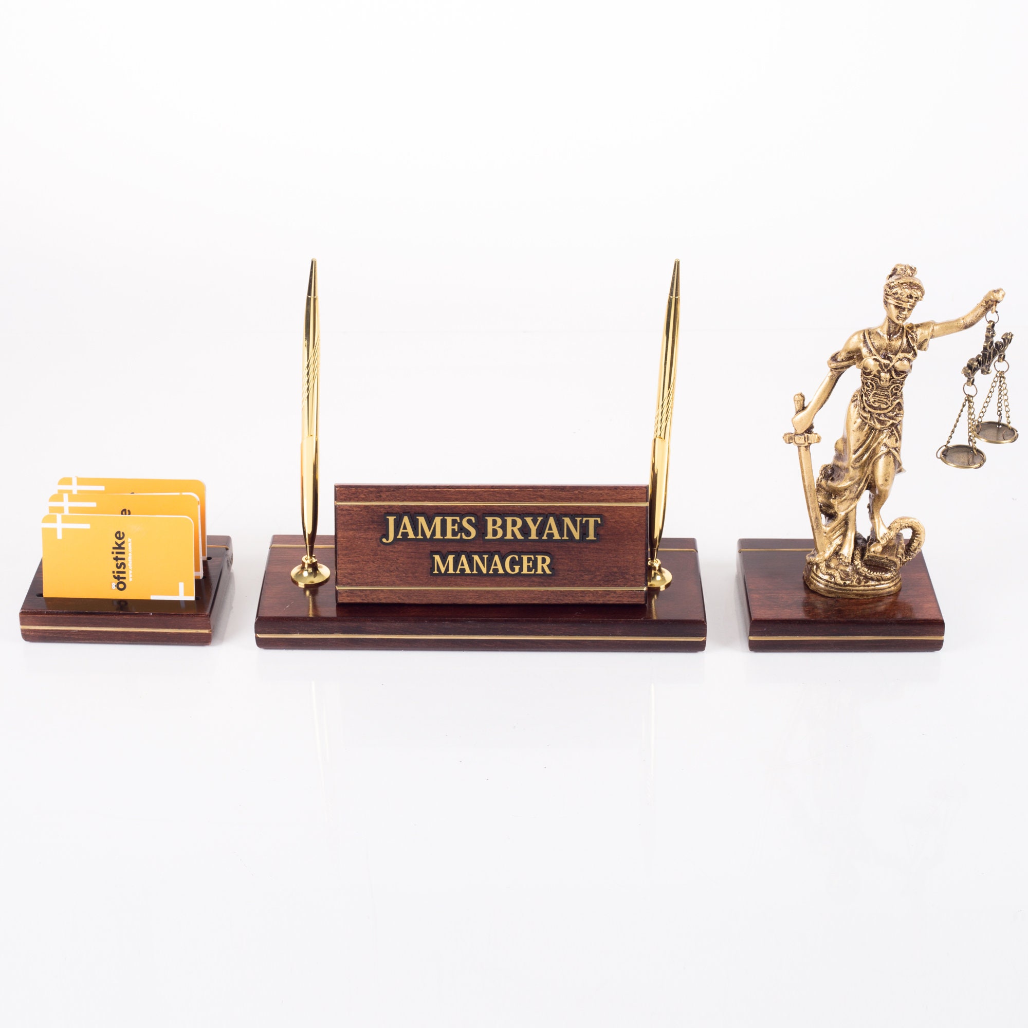 Handmade Mahogany Desk Name Plate Set: Scales of Justice, Lawyer Gift ...
