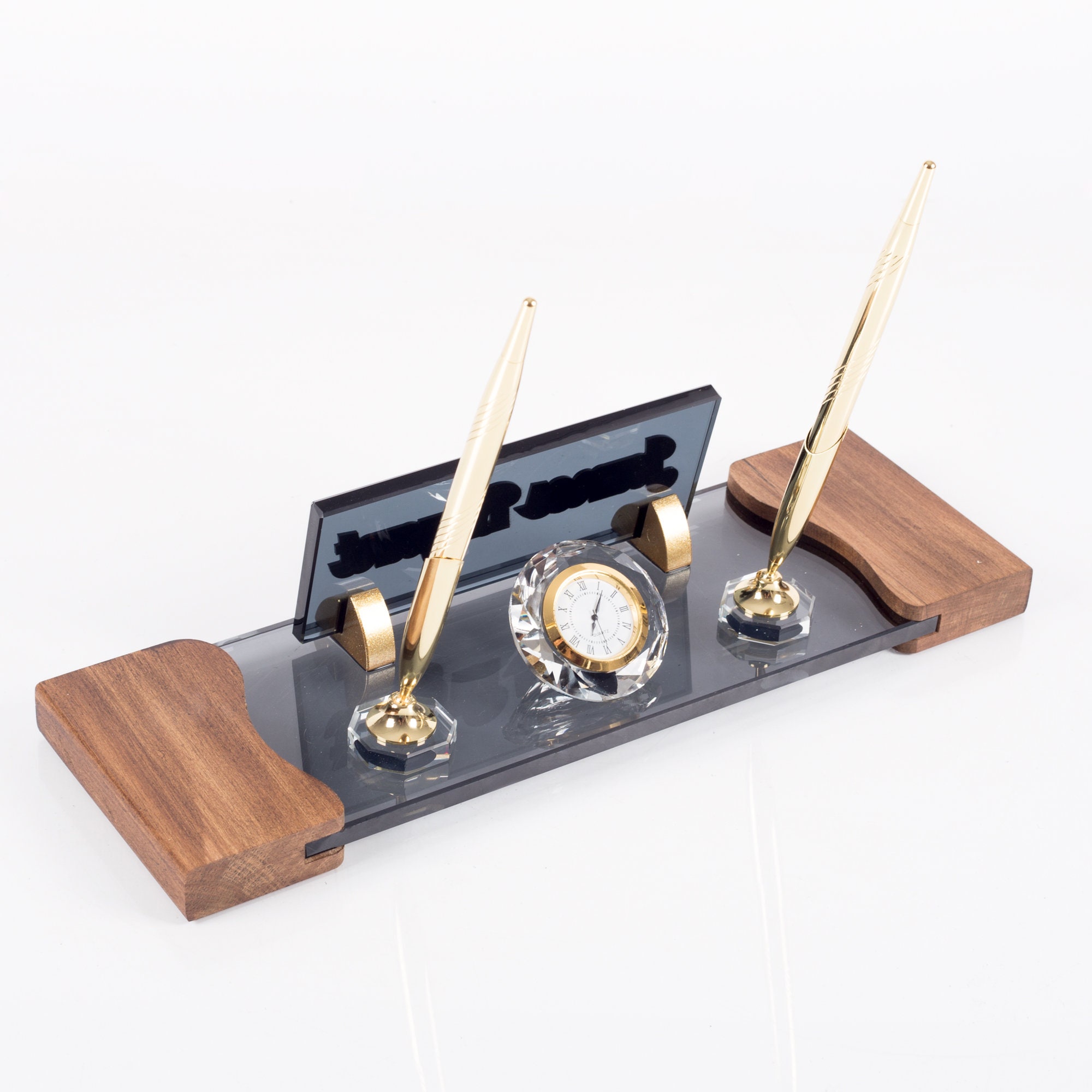 Desk Name Plate Wood and Crystal Glass / Wooden Desk Name Plate Crystal ...