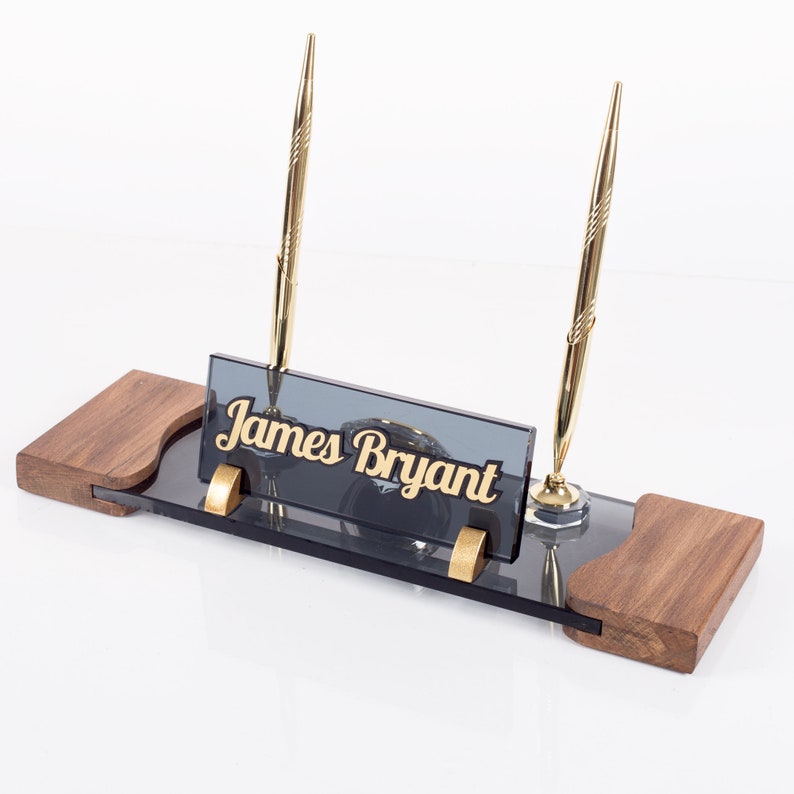 Desk Name Plate Wood and Crystal Glass / Wooden Desk Name Plate Crystal ...
