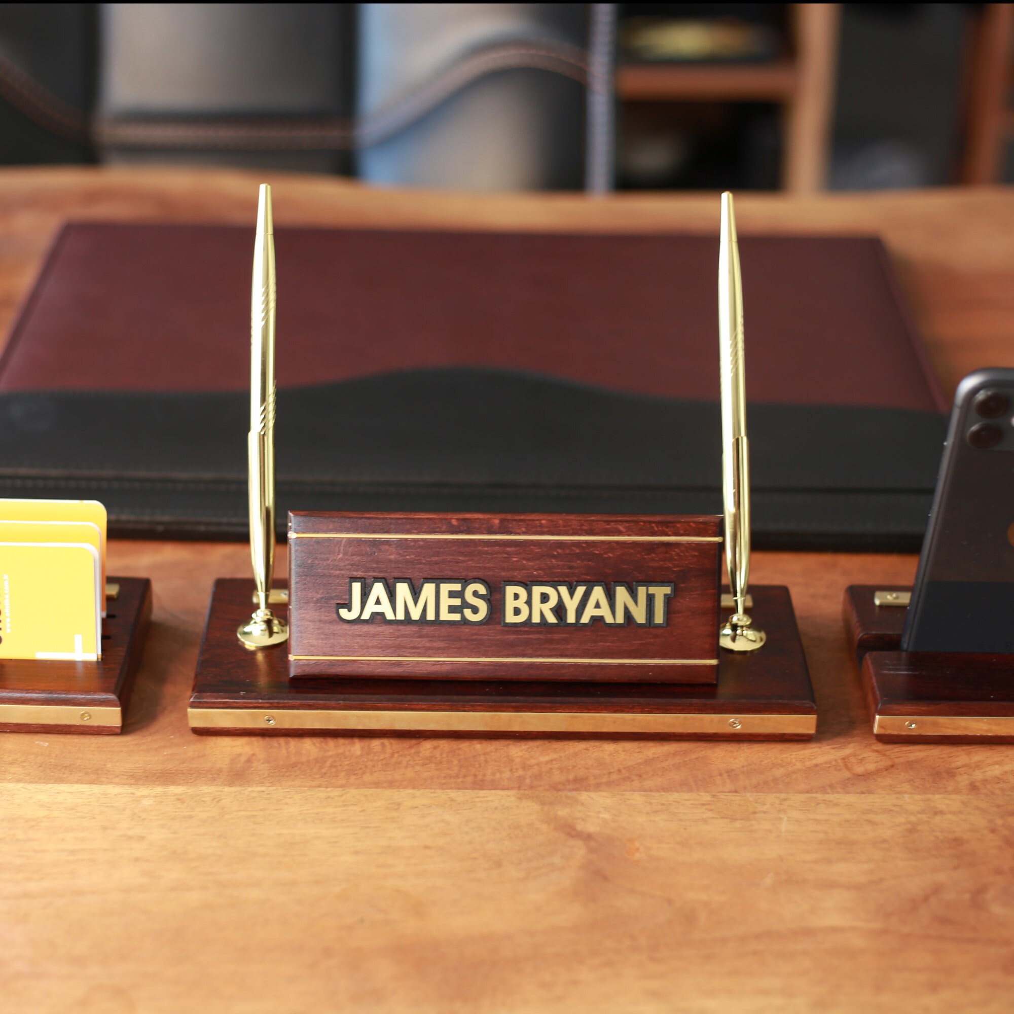 Office Desk Pad and Wood Desk Name Plate Set Hand Made Solid - Etsy