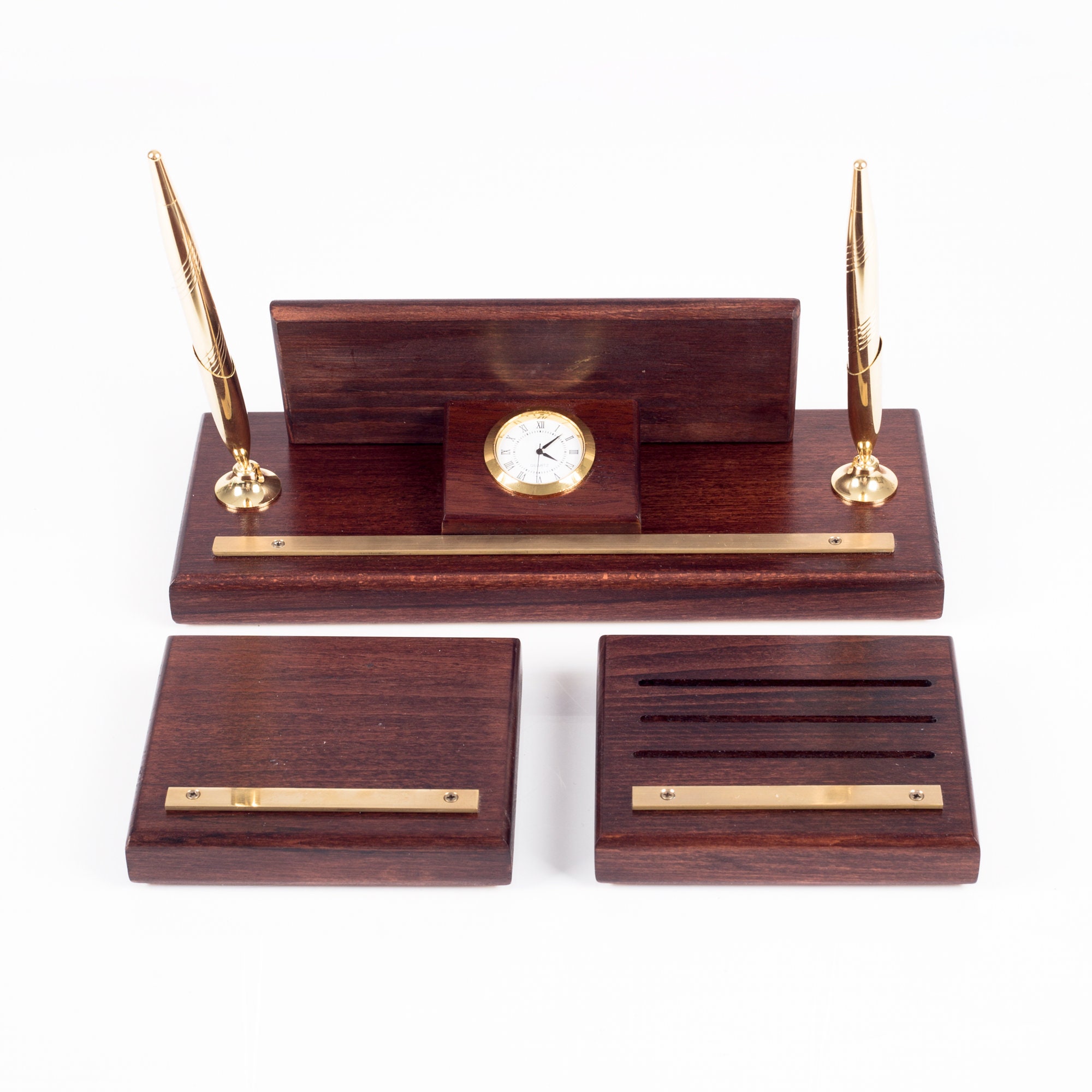 Solid Wood Desk Name Plate Set for Office, Desktop Organizer Card ...