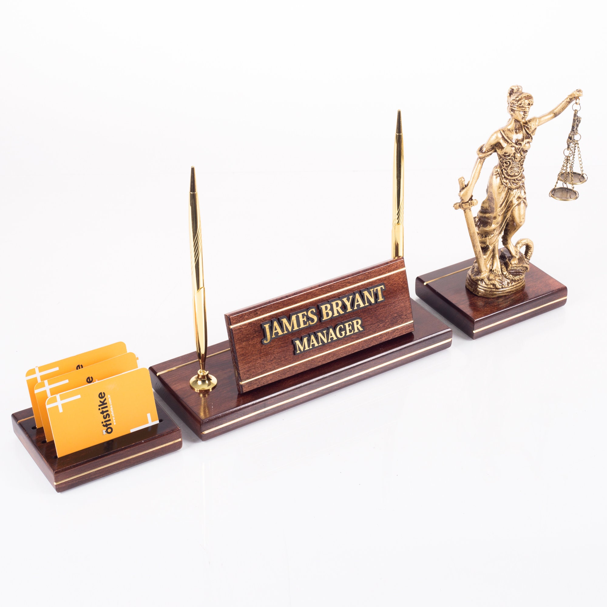 Handmade Mahogany Desk Name Plate Set: Scales of Justice, Lawyer Gift ...