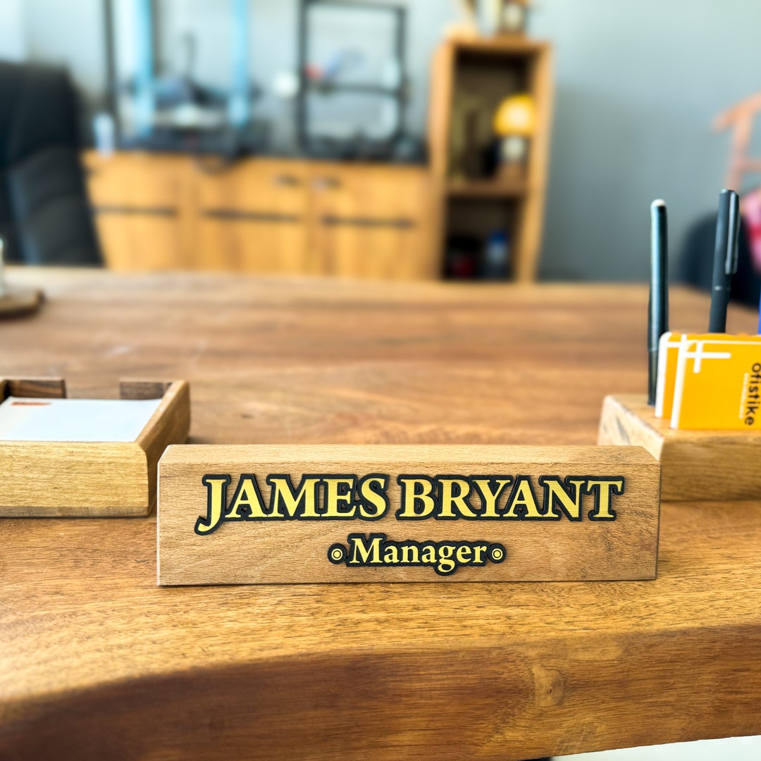 Personalized Wood Desk Name Plate Set: Handmade Office Organizer - Etsy
