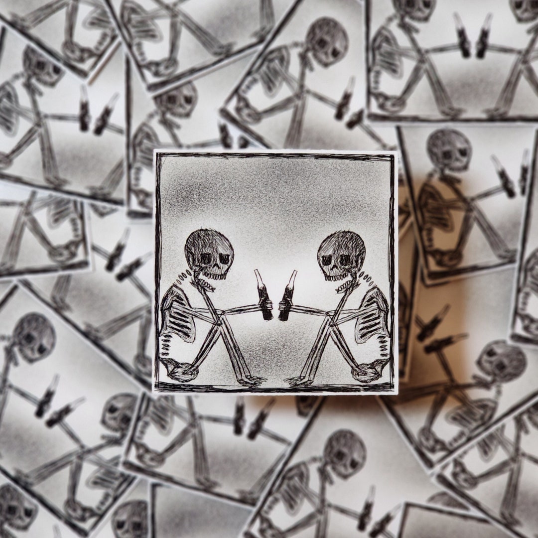 Two Skeletons Sitting Cheering Their Bottles Glossy Vinyl Sticker ...