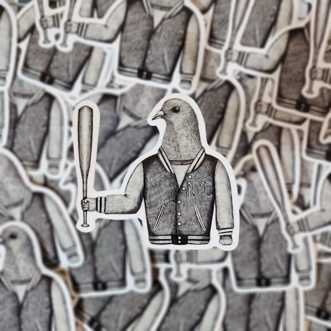 NYC Pigeon in a Varsity Jacket Holding a Baseball Bat Sticker, Humanoid ...