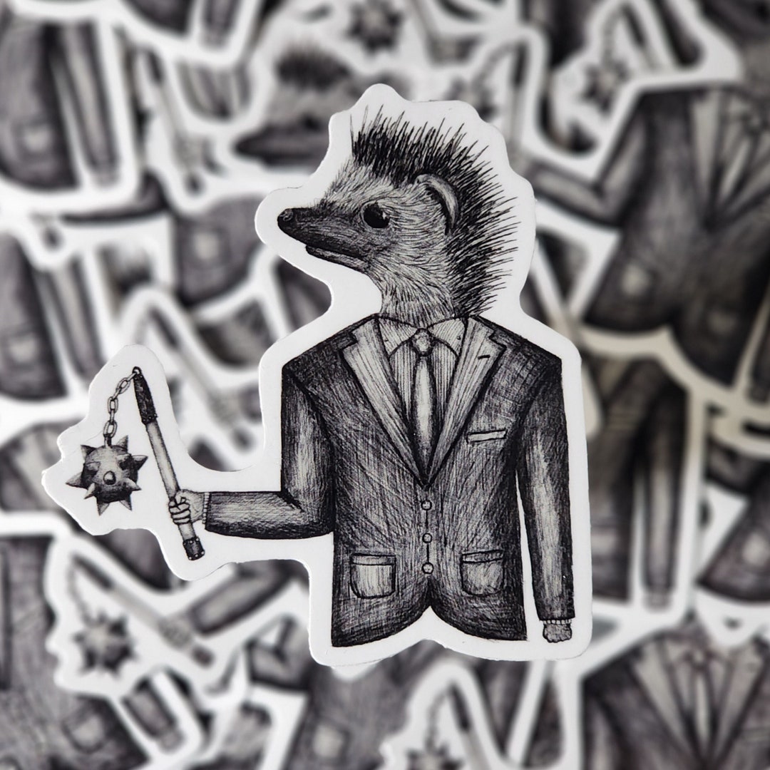 Fairy Tale Hedgehog in a Suit Holding a Morning Star Flail Sticker ...
