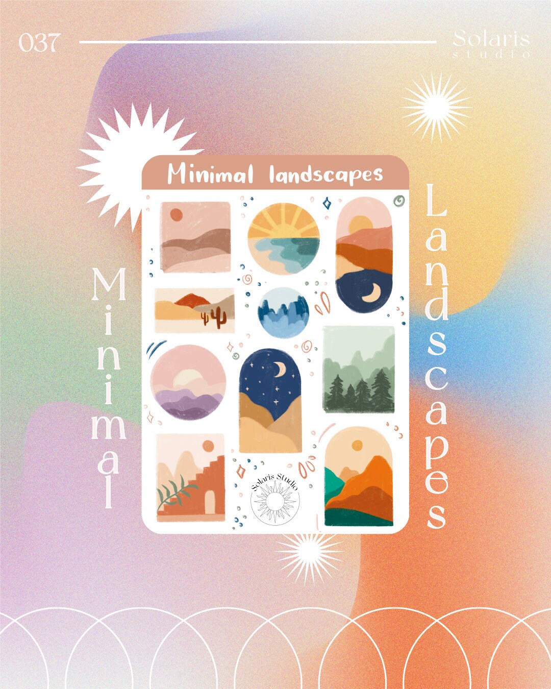 Minimal Landscapes Sticker Sheet // Minimal Illustrations, Boho ...