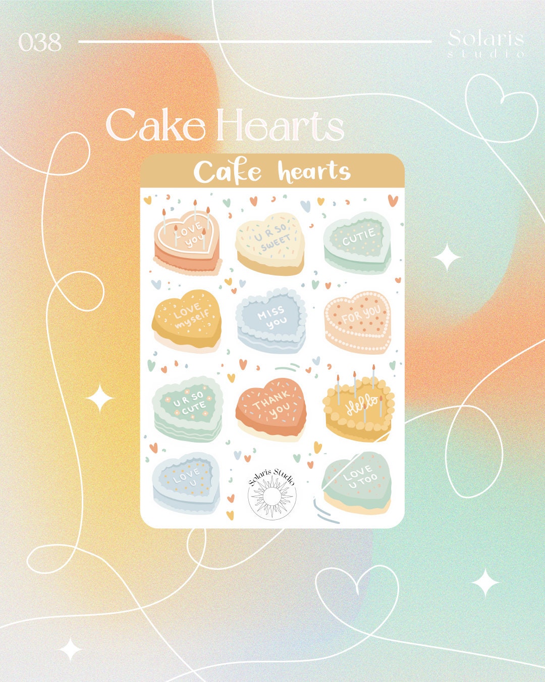 Cake Hearts Sticker Sheet // Valentine's Day Sticker Set, Heart Cake ...