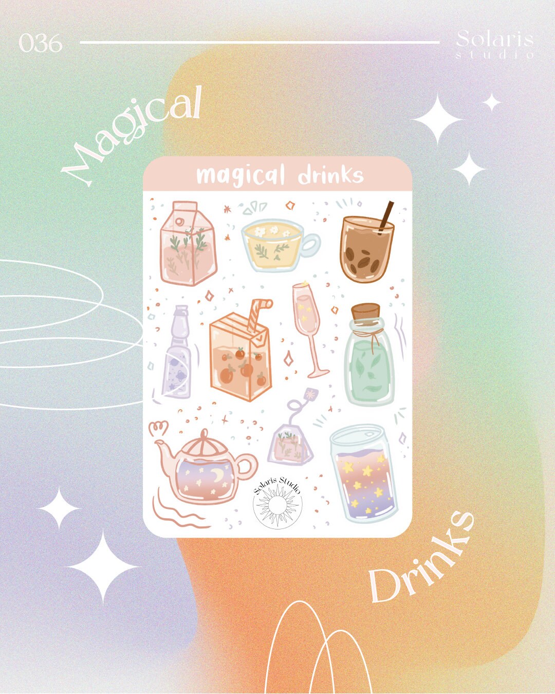 Magical Drinks Sticker Sheet // Cute Kawaii Sticker Beverages, Dreamy ...