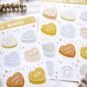 Cake Hearts Sticker Sheet // Valentine's Day Sticker Set, Heart Cake ...