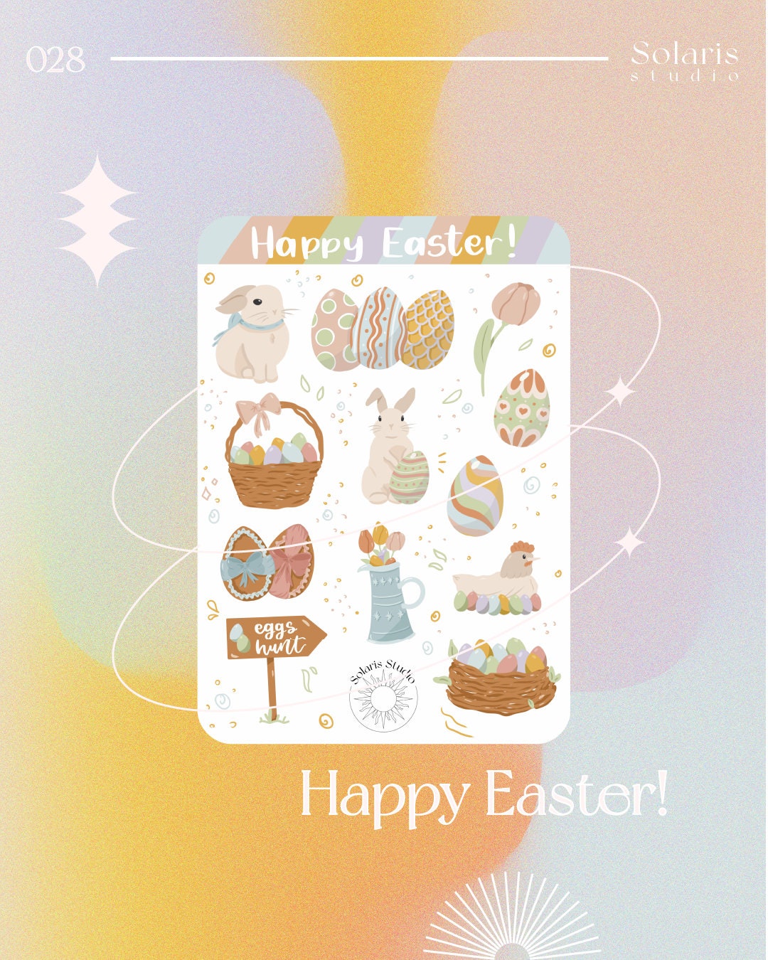 Happy Easter Sticker Sheet // Easter Stickers, Bunny Stickers, Bujo ...