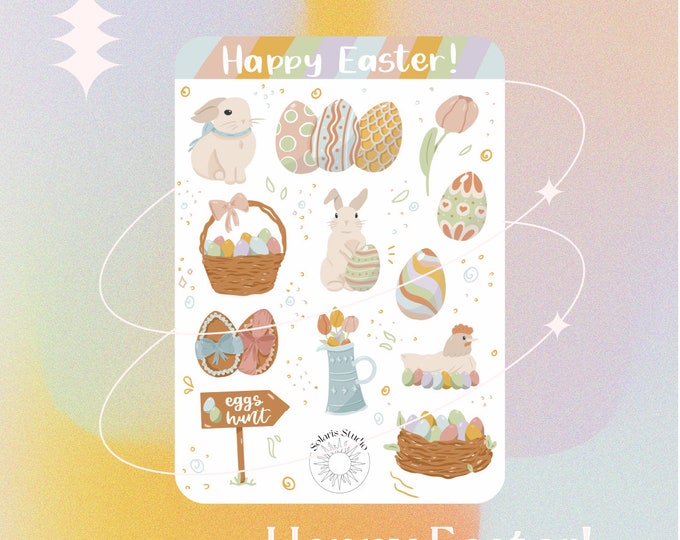 Happy Easter Sticker Easter Bunny Sticker, Easter Bujo Sticker ...
