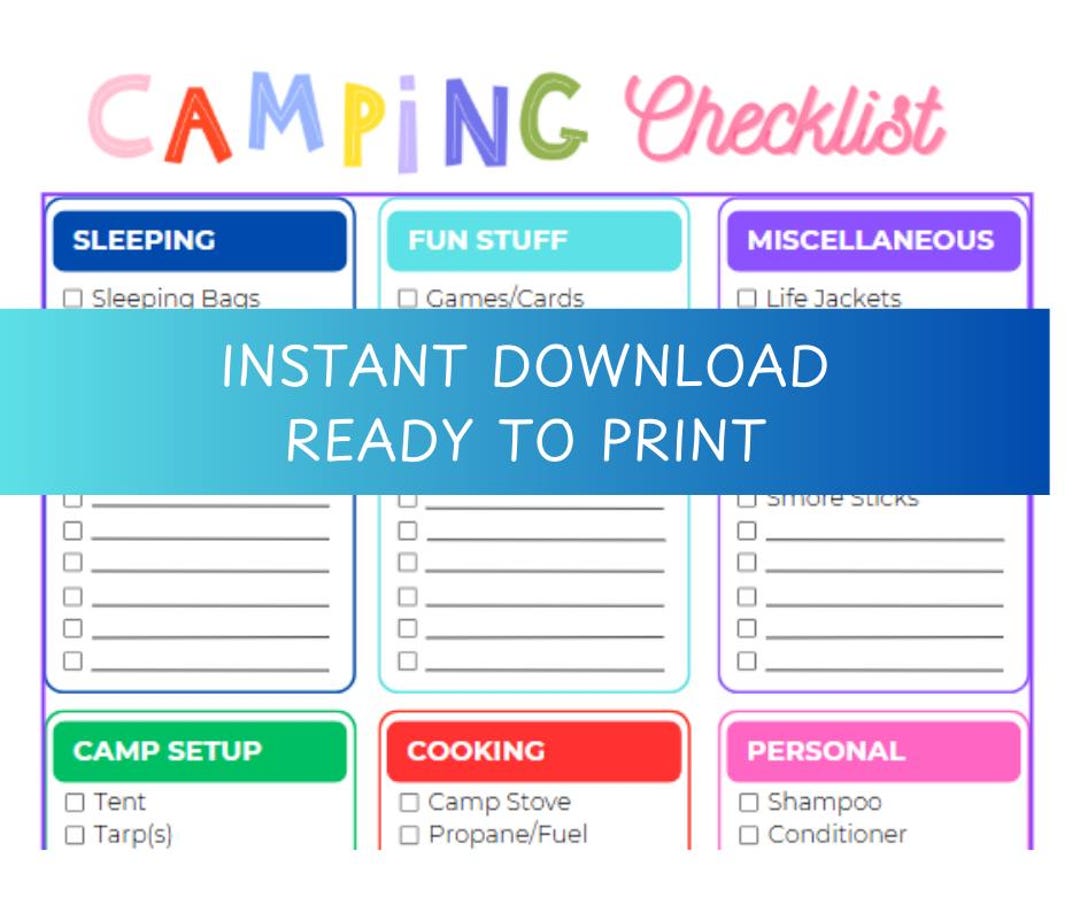 Ultimate Printable Tent Camping Packing Checklist - Instant Download - Etsy