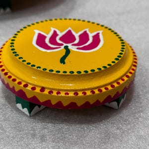 Beautiful Set of 3 : 8 Inch Round Kolam Chowki With Two 4 Inch Small ...