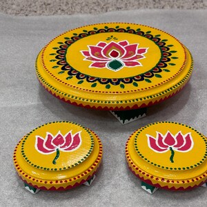 Beautiful Set of 3 : 8 Inch Round Kolam Chowki With Two 4 Inch Small ...