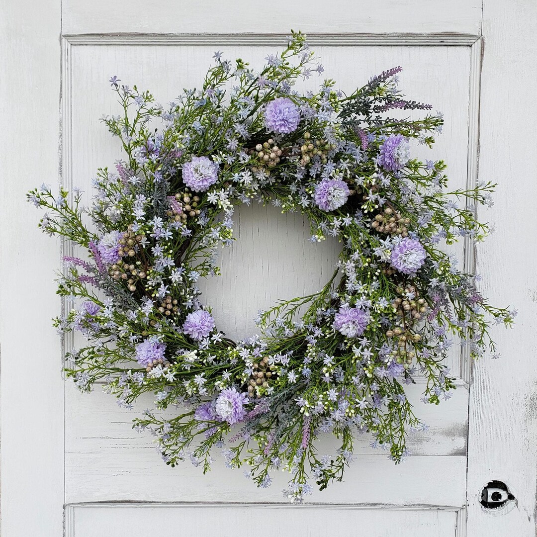 Summer Front Door Wreath With Mini Lavender Florals, Farmhouse Wreath ...
