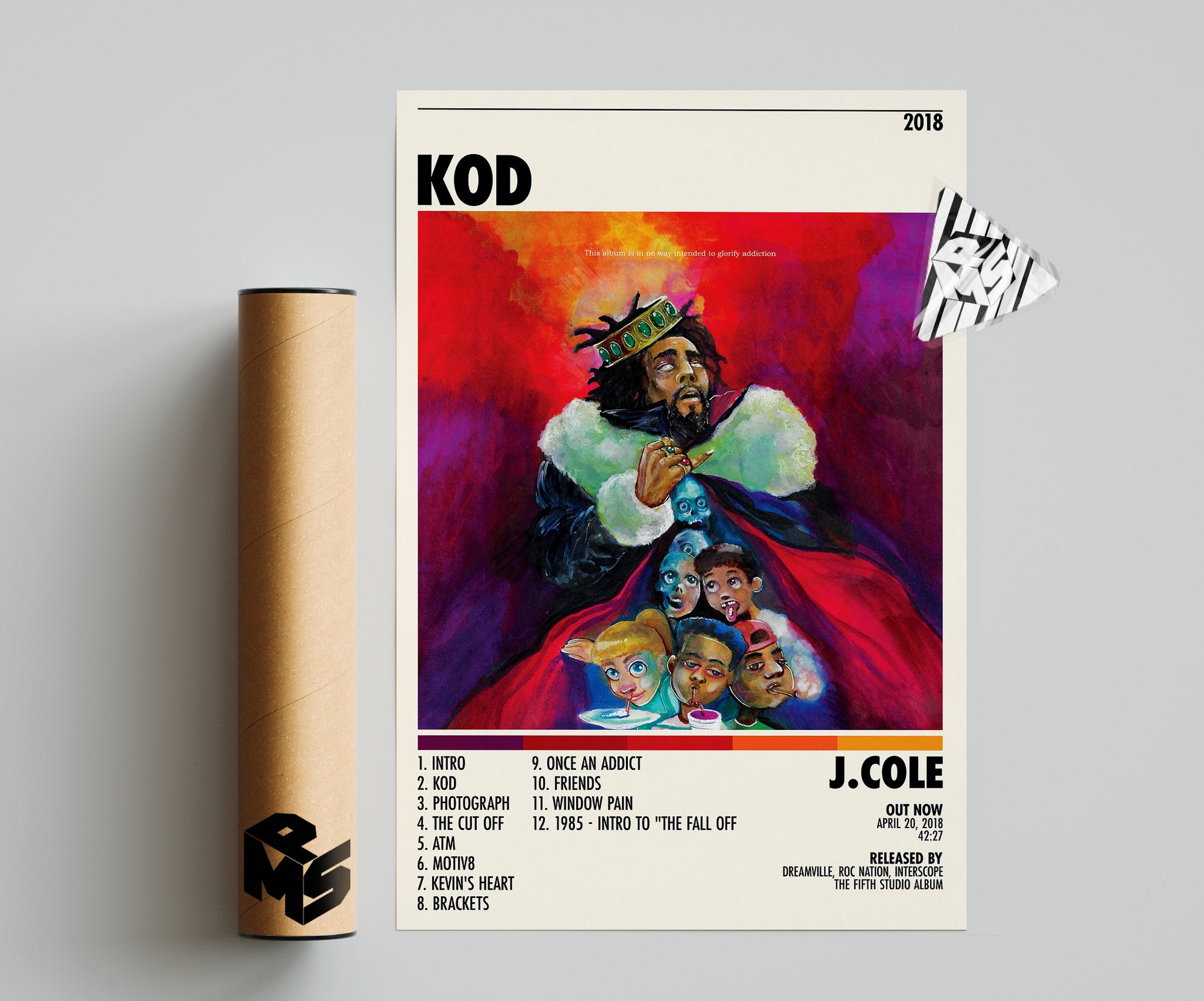 J Cole Poster | J.Cole KOD Poster | KOD Tracklist | Album Cover Poster