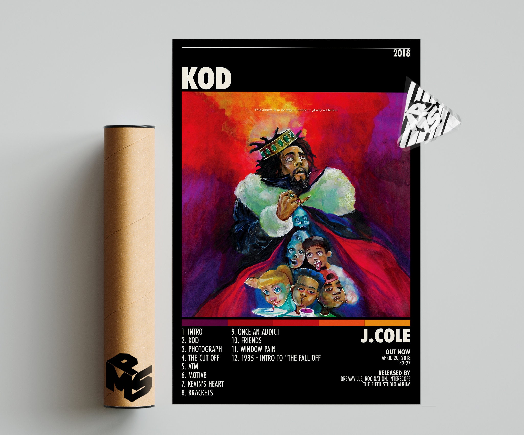J Cole Poster | J.Cole KOD Poster | KOD Tracklist | Album Cover Poster