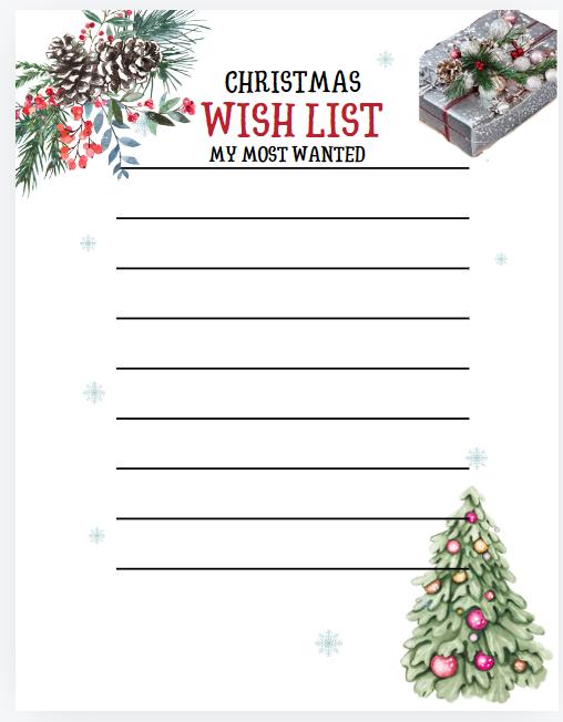 Christmas Coloring Pages and Christmas Wish List, PDF File and PNG for ...
