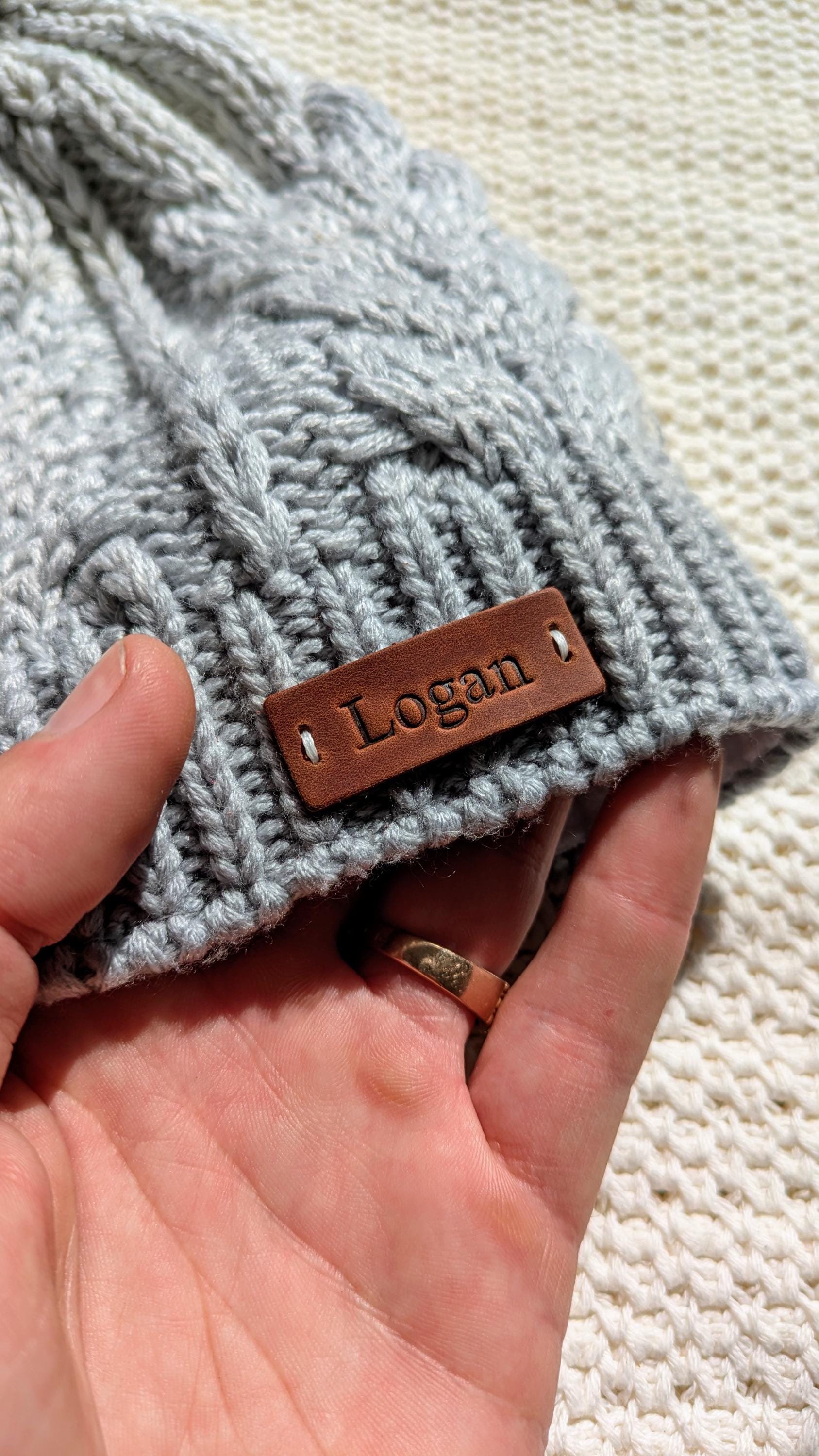 PERSONALIZED Tan Leather Tag. Leather Tags. Custom Tags. Knitting ...