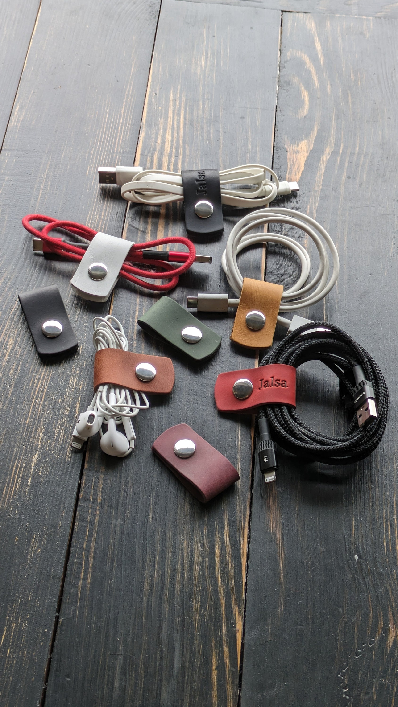 Green Leather Cable Organizer, Cord Keeper, Earphone Headphone Holder ...