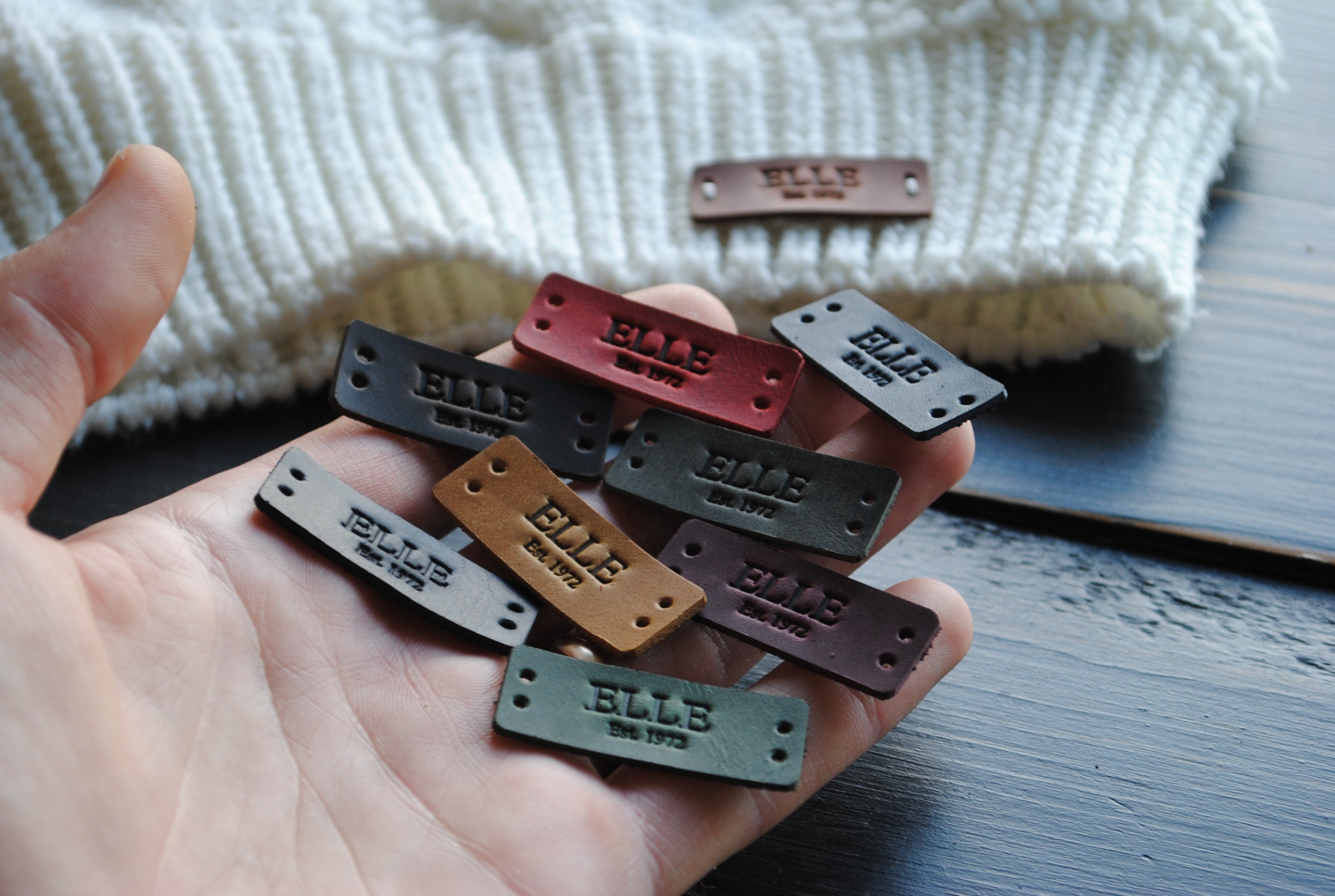 Personalized Leather Labels, Leather Tags , Custom Labels, Knitting ...